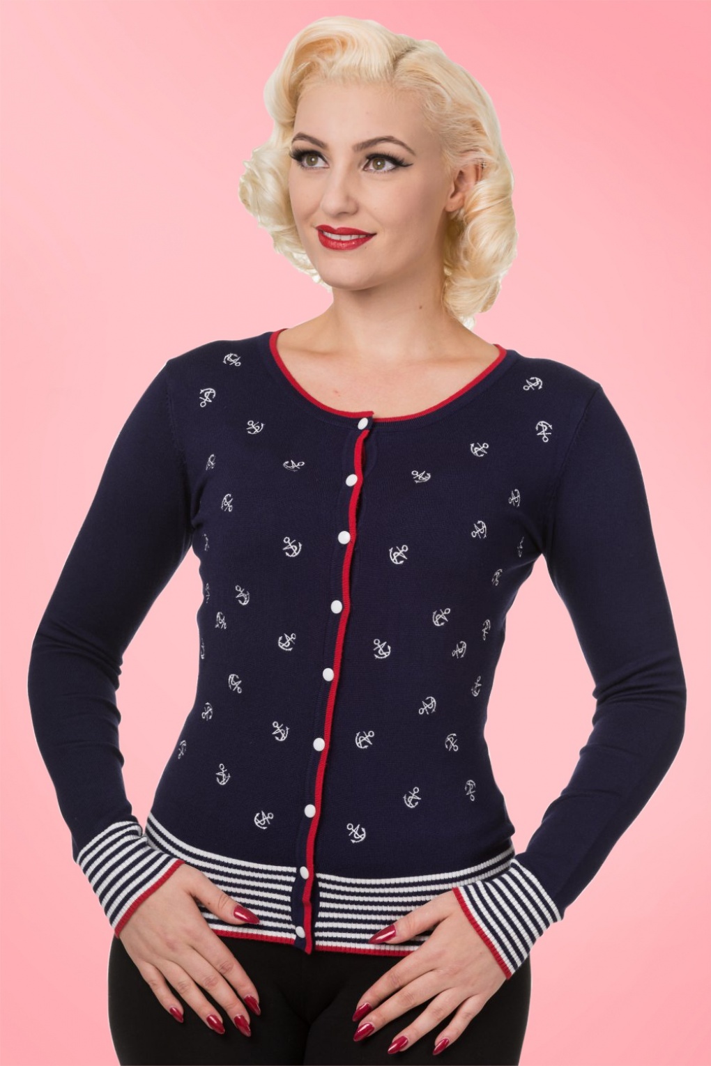 50s Close Call Cardigan in Navy