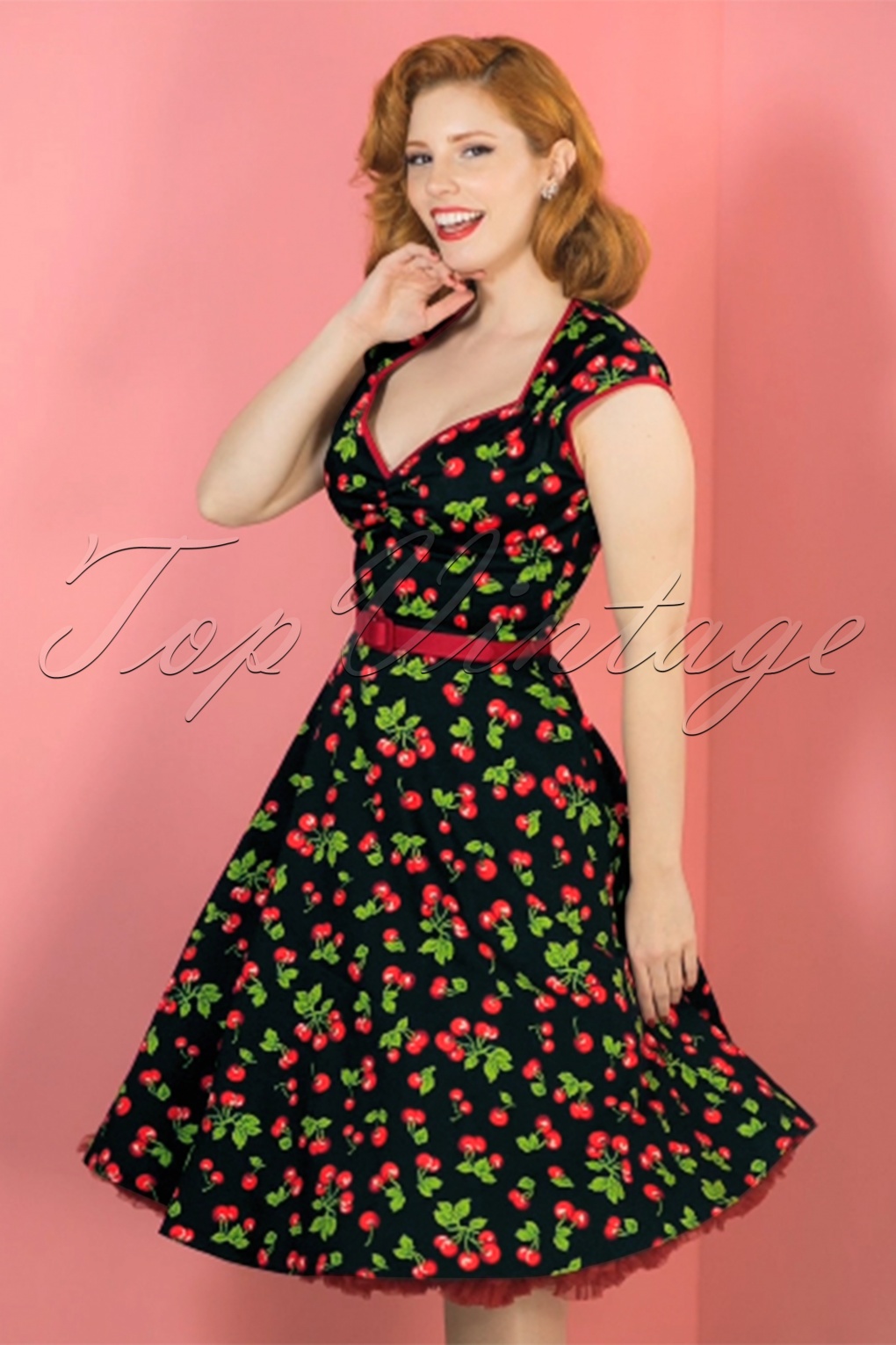 PINUP COUTURE retro Heidi Black Cherry Swing dress jurk