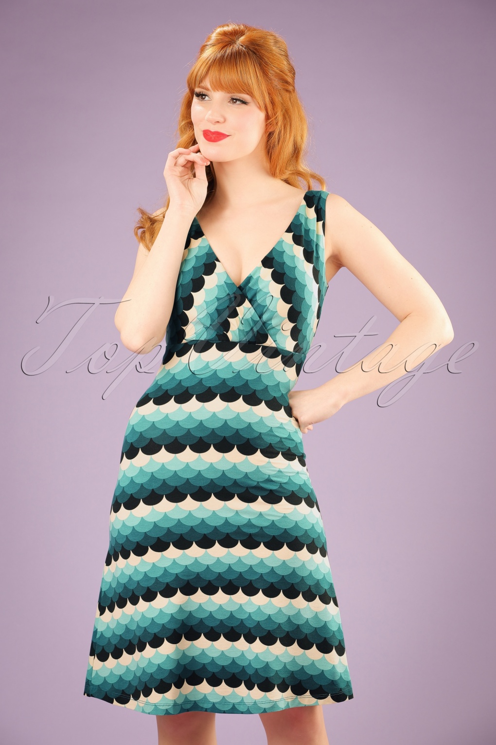 King Louie Ginger Frisky-jurk in Dragonfly Blue | Shop bij Topvintage