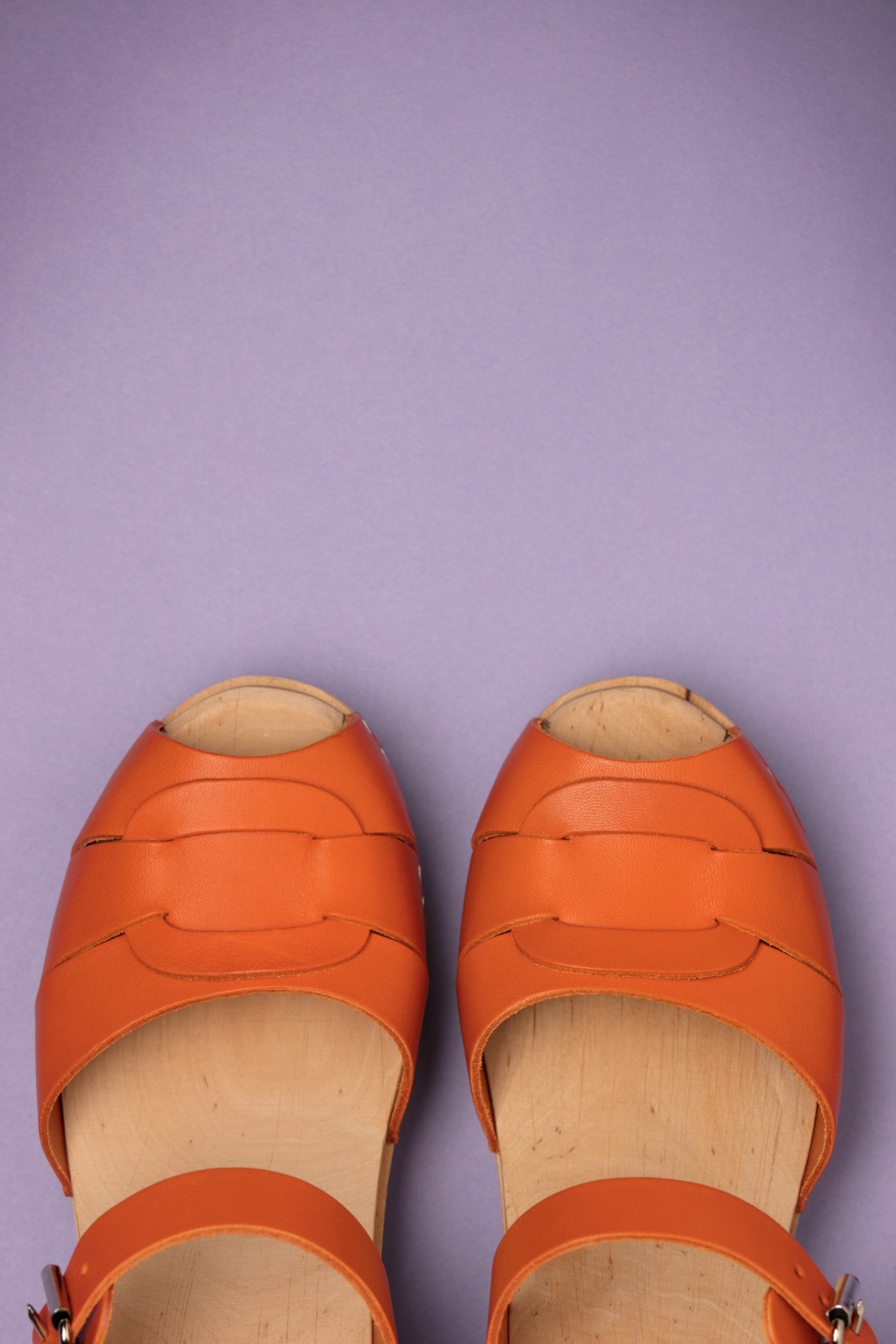 60s Loretta Leather Clogs in Orange