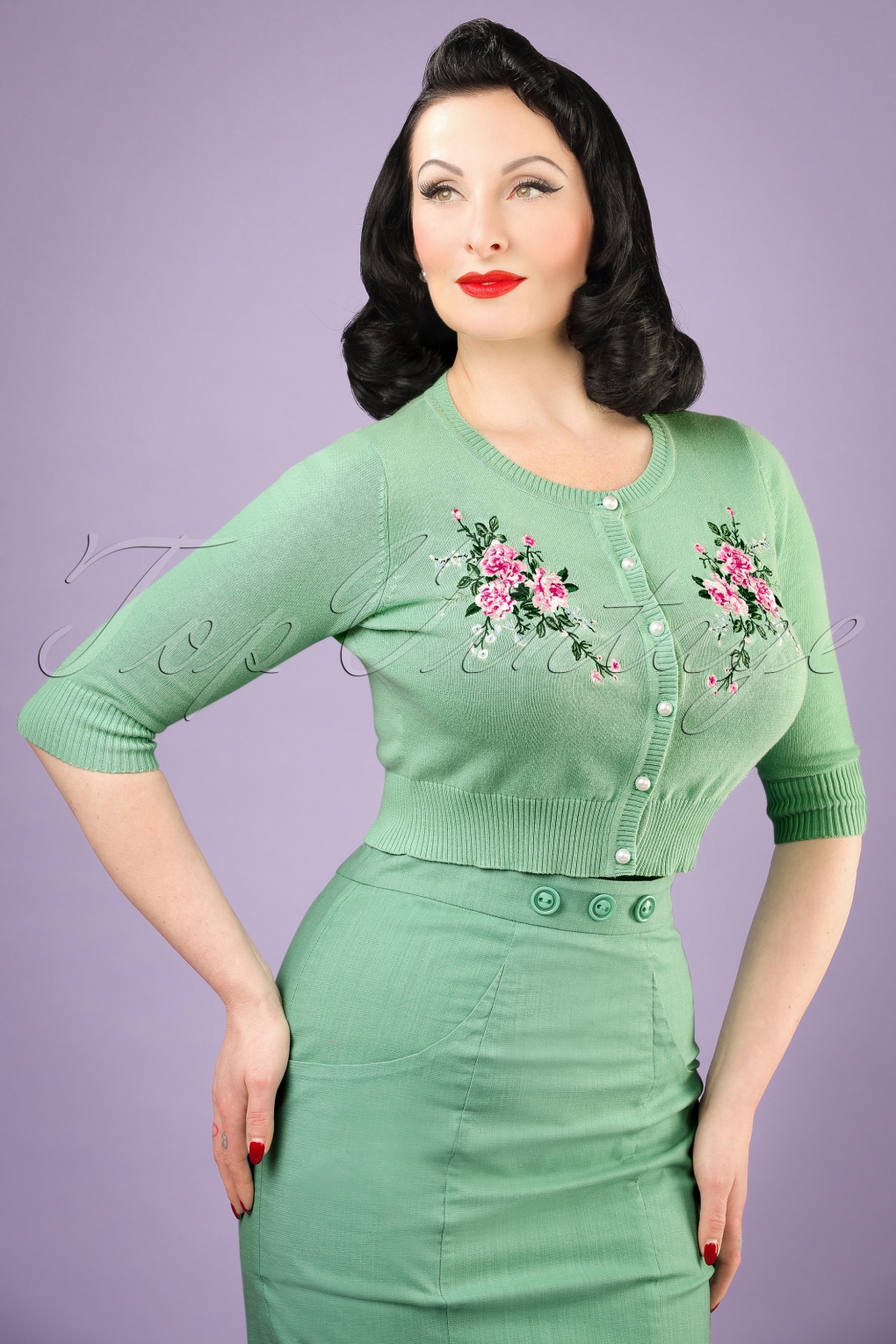 Collectif Clothing Lucy Romantic Floral Cardigan in Antikgrün ...