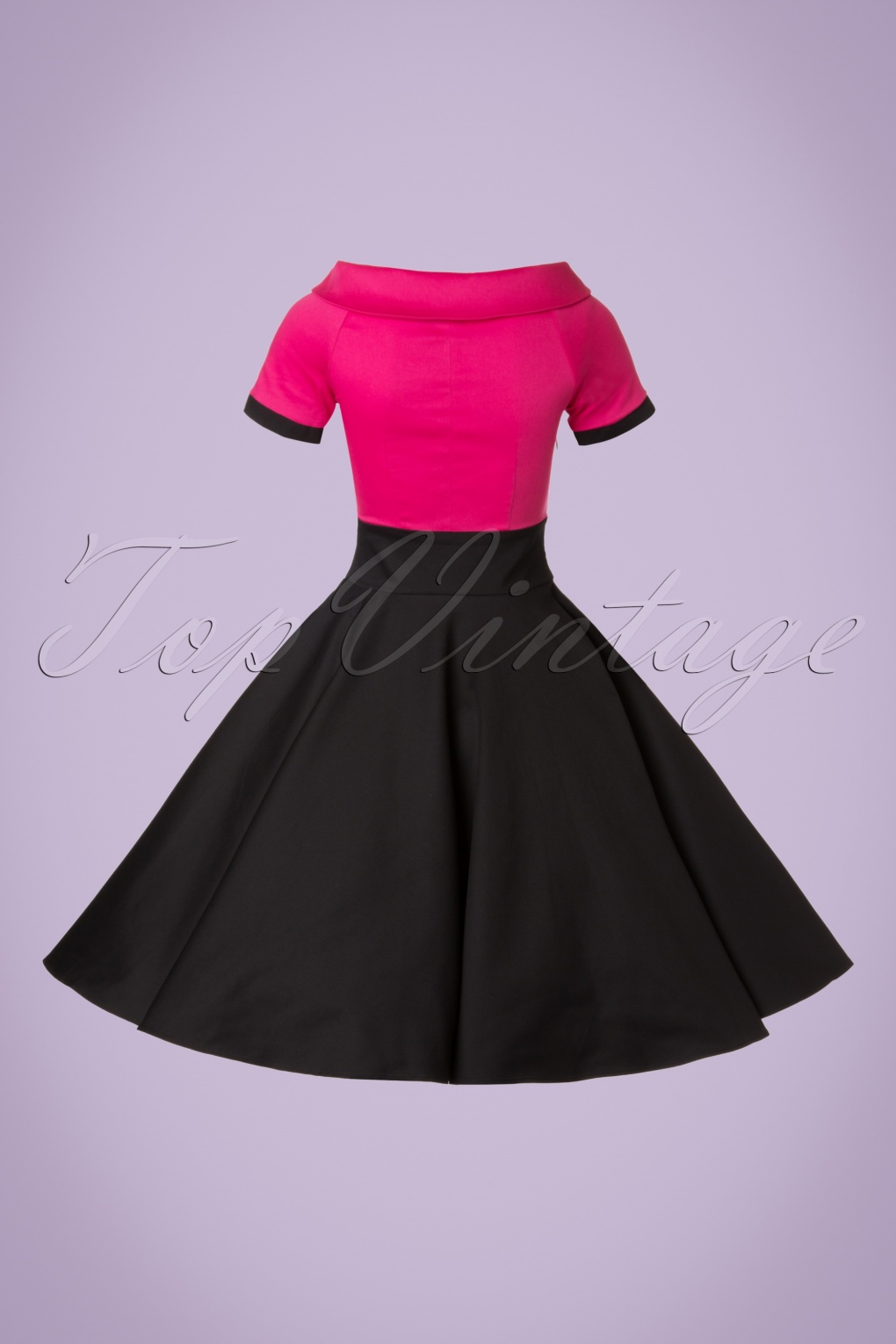 50s Darlene Swing Dress In Black And Hot Pink