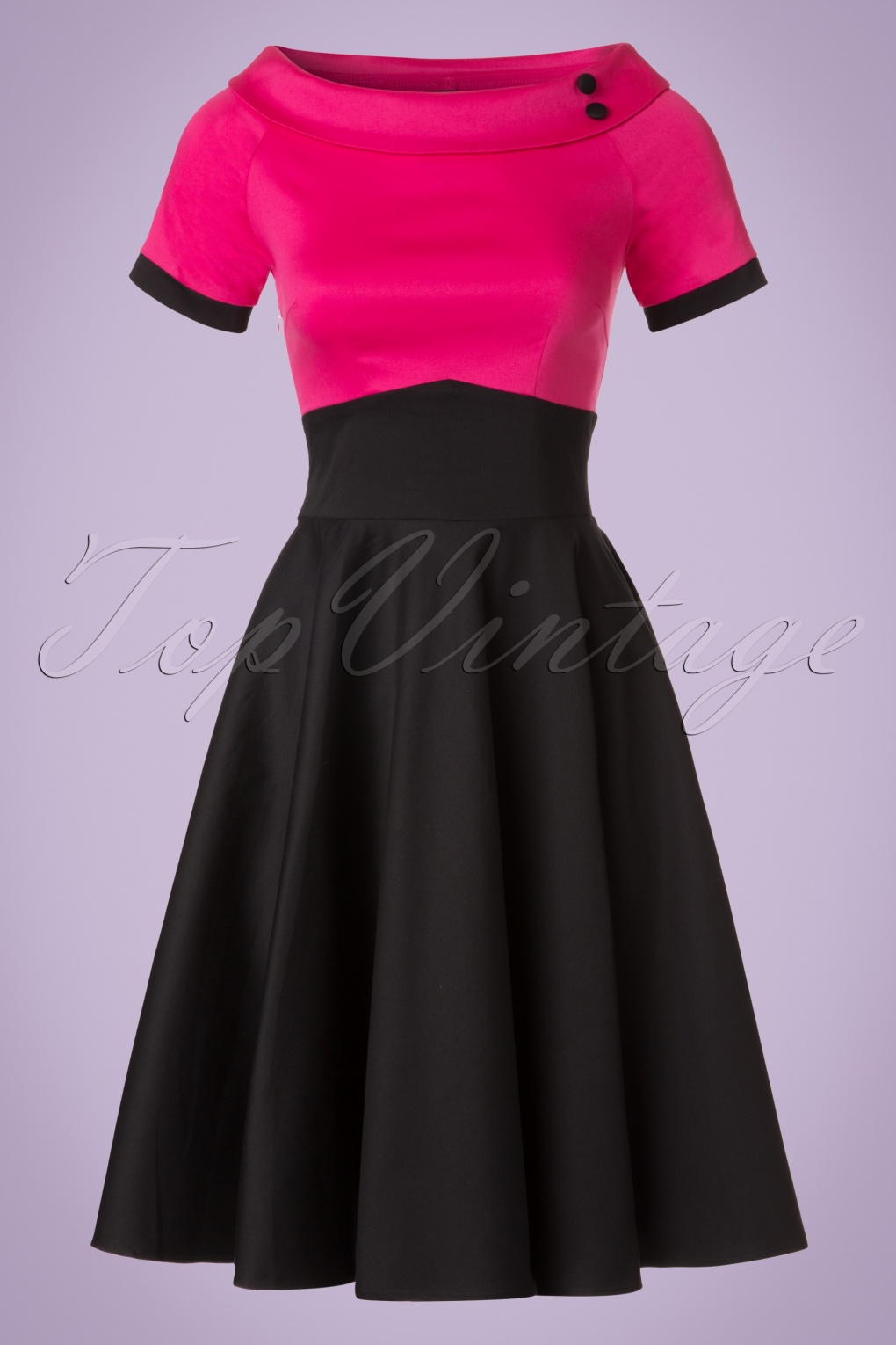 50s Darlene Swing Dress In Black And Hot Pink