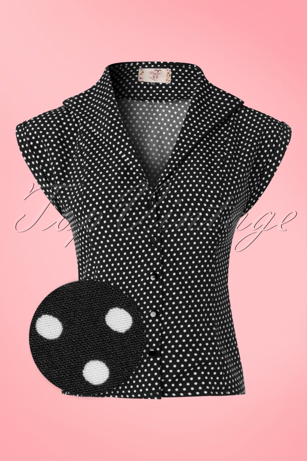 50s Lovely Day Polkadot Blouse in Black and White