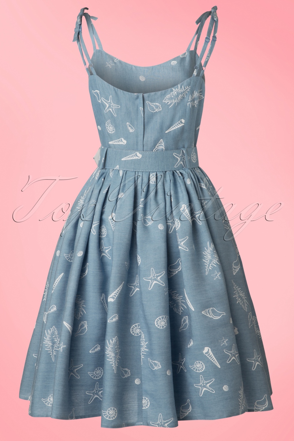 50s Jade Seashell Swing Dress in Denim Blue