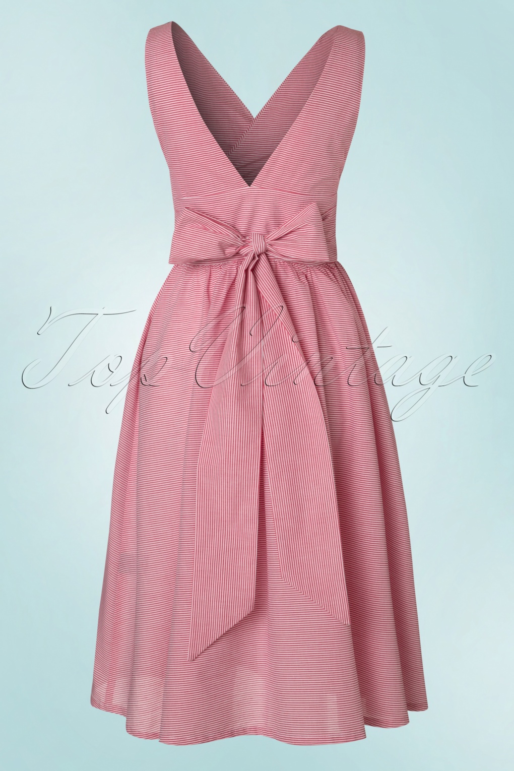 50s Front Row Striped Swing Dress in Red and White