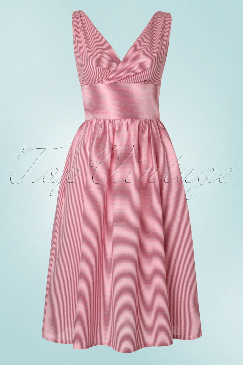 50s Front Row Striped Swing Dress in Red and White