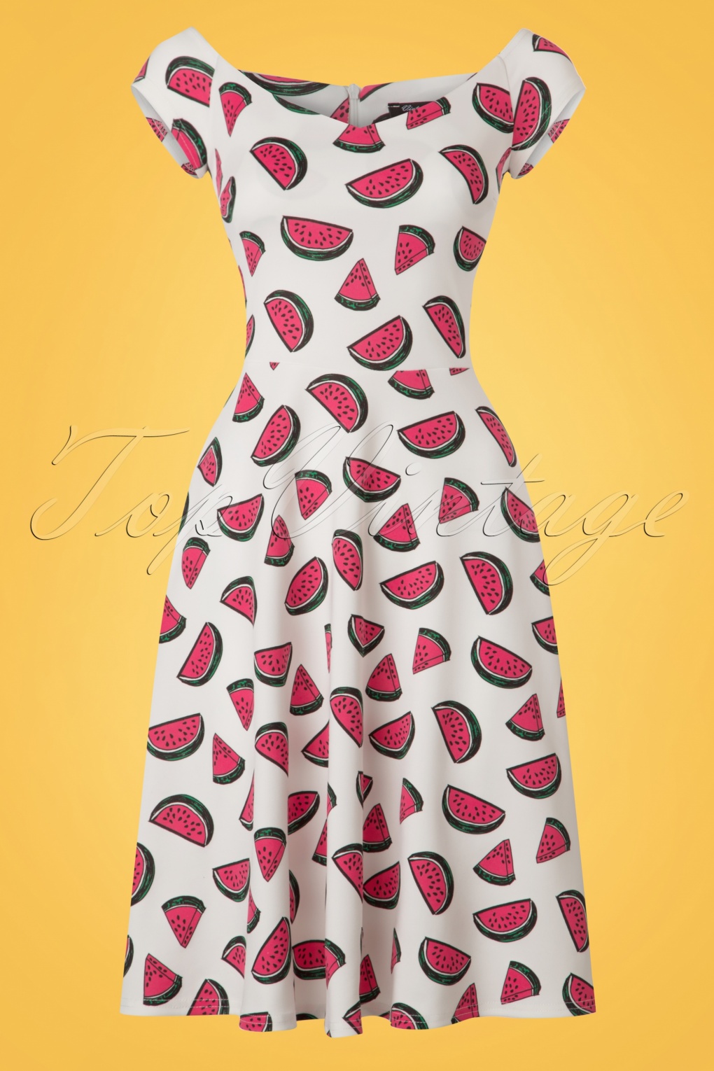 50s Emma Watermelon Swing Dress in White