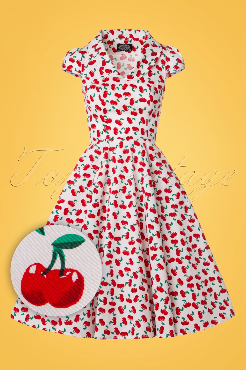 50s Blossom Cherry Swing Dress in White