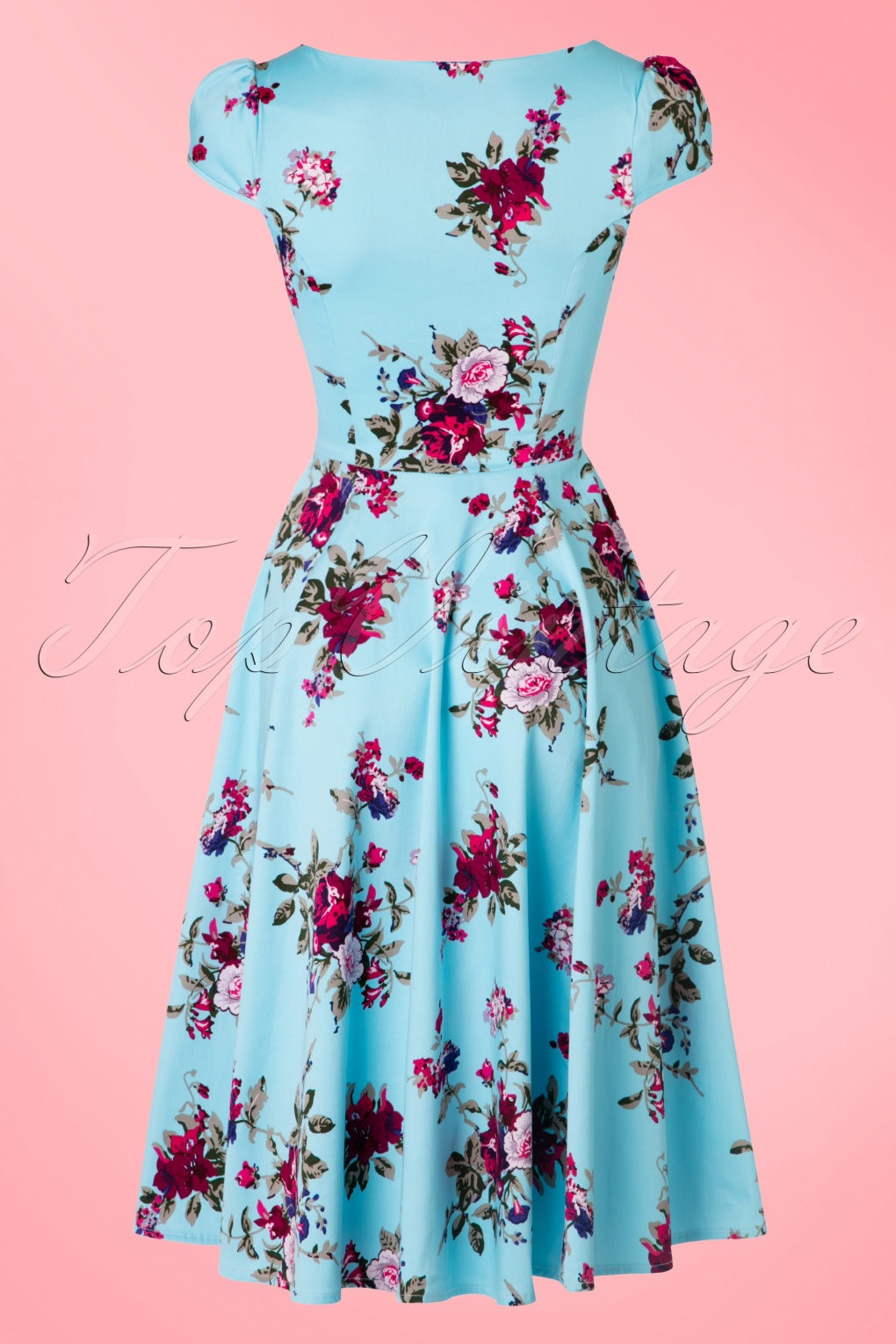 50s Bonnie Floral Swing Dress in Light Blue