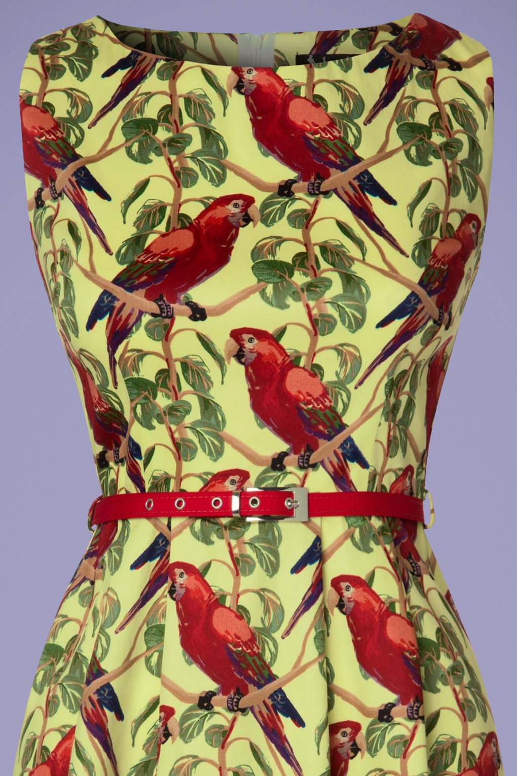 50s Aline Unique Parrots Tea Dress in Lime Green