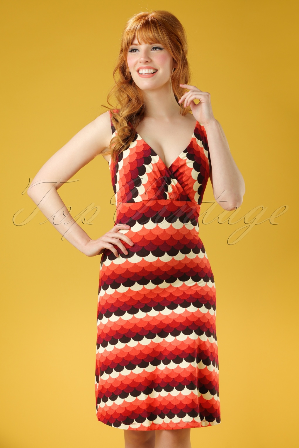 King Louie Ginger Frisky Dress Années 70 en Rouge Rumba | Acheter chez ...