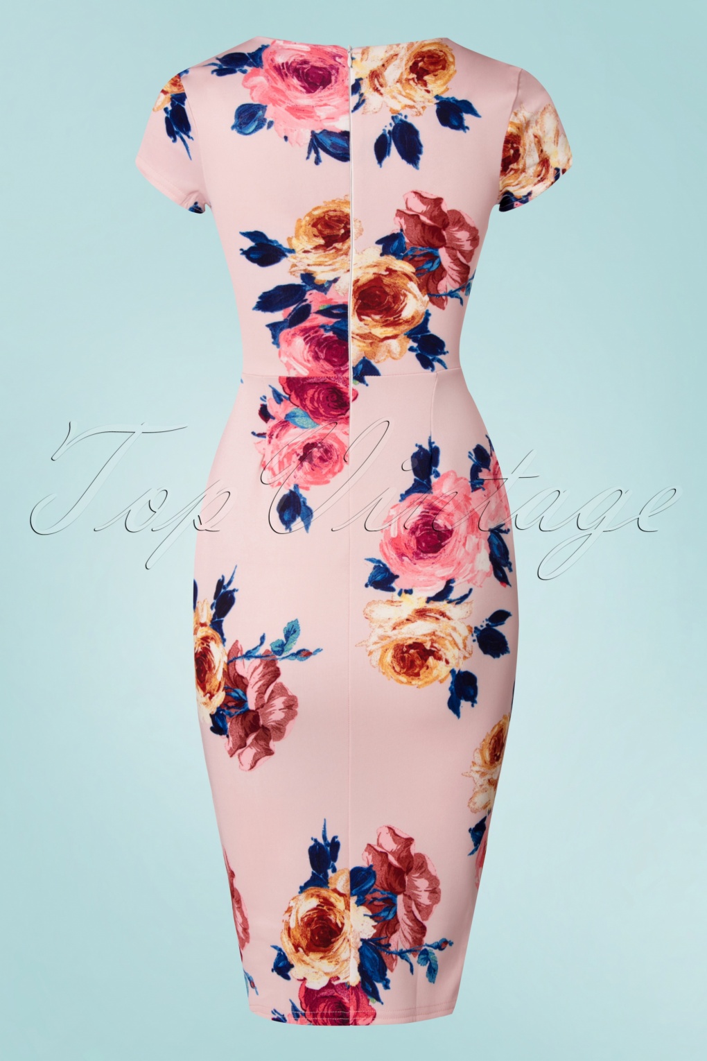 50s Madeline Floral Pencil Dress In Pastel Pink