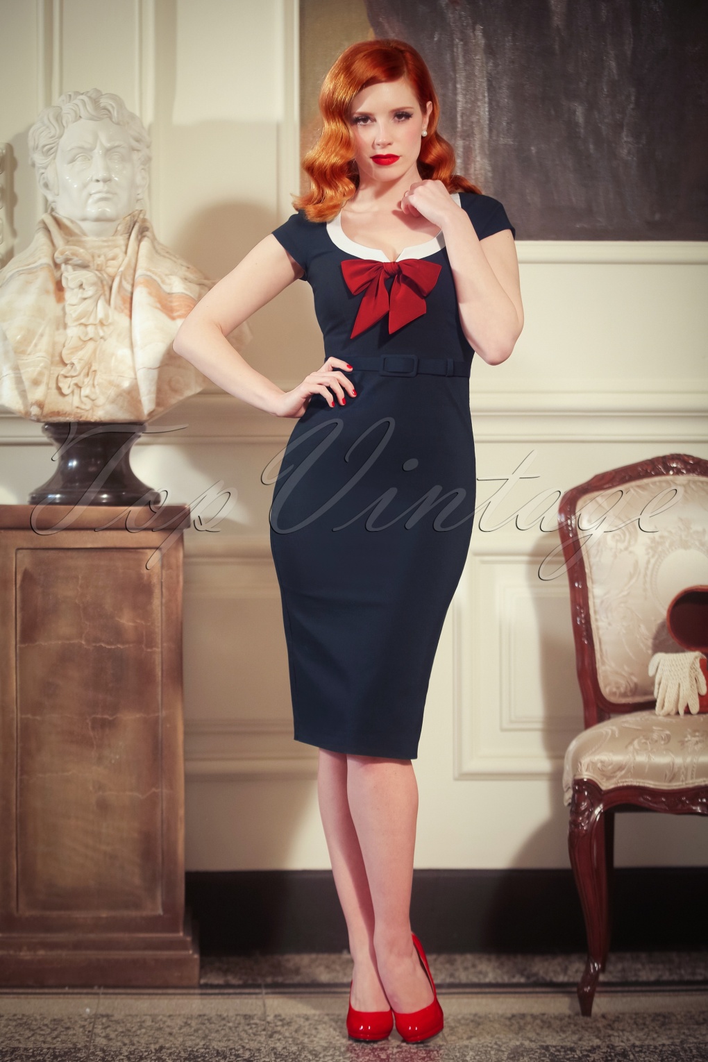 The Dovima Pencil Dress in Navy