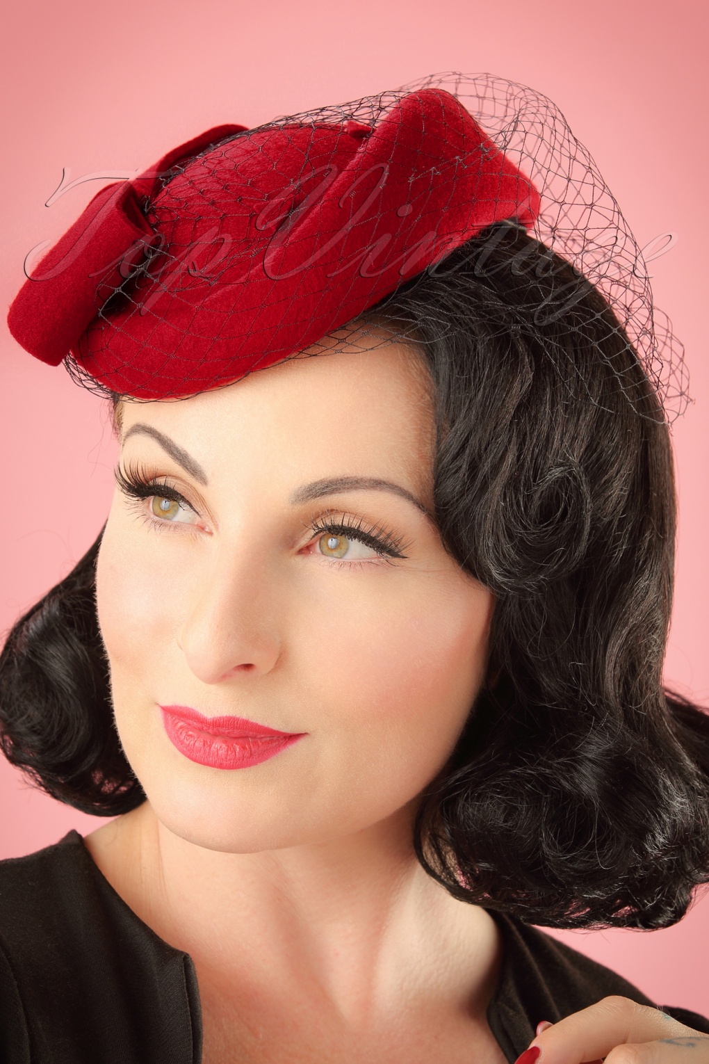 50s Lucy Bow Hat in Red Wool
