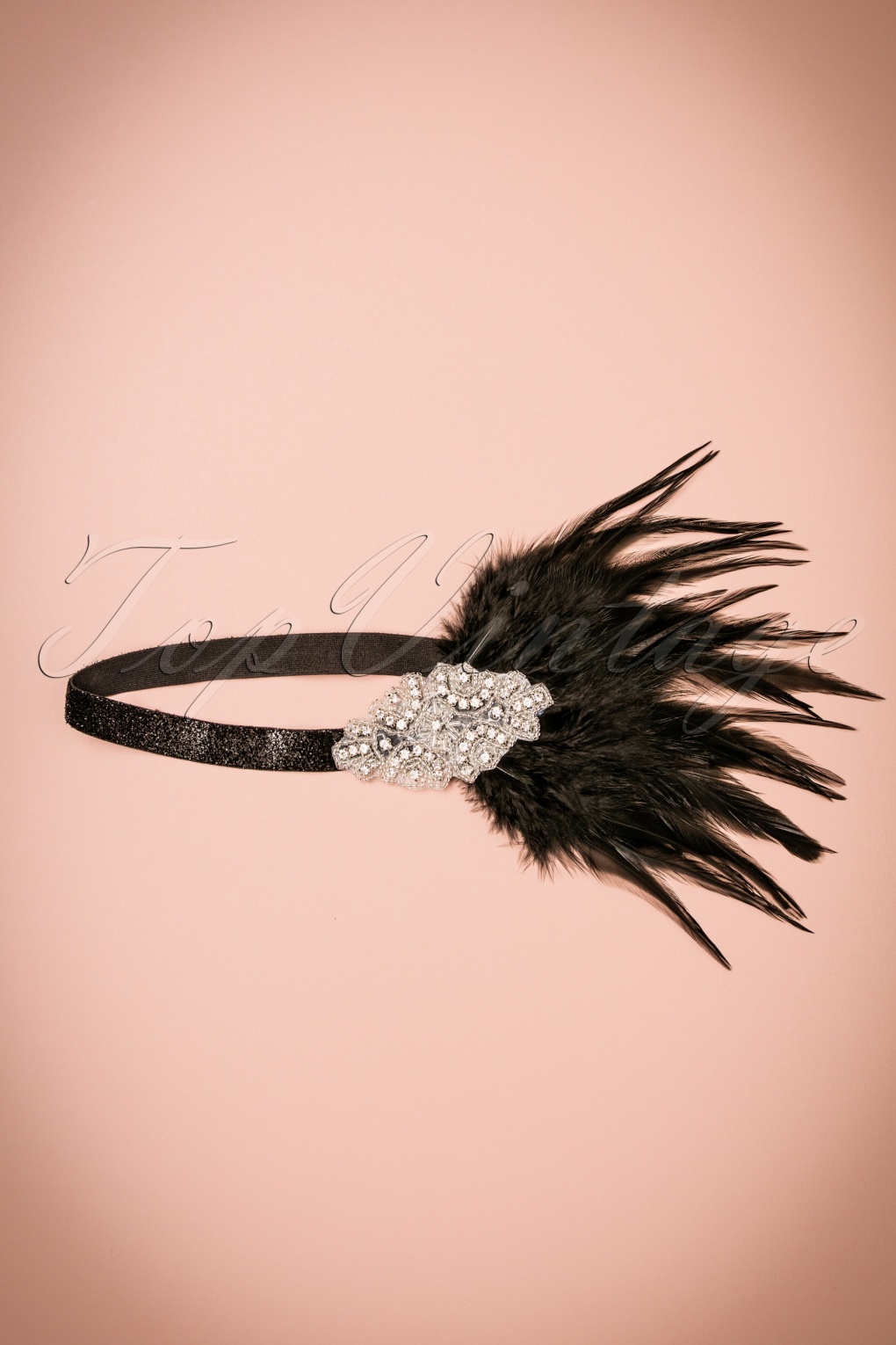 20s Gladys Coque Feather Headband in Black