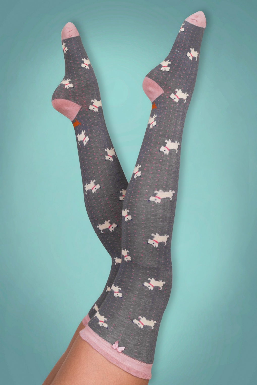 60s Westie Overknee Socks in Light Charcoal