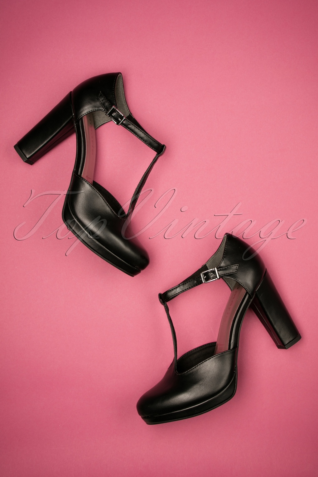 60s Phoebe T-Strap Pumps in Black