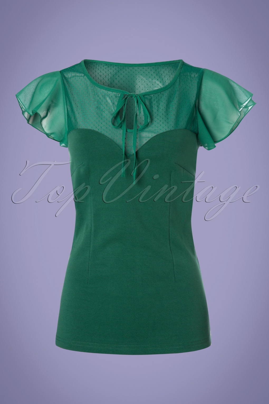 50s Pam Mesh Top in Emerald Green
