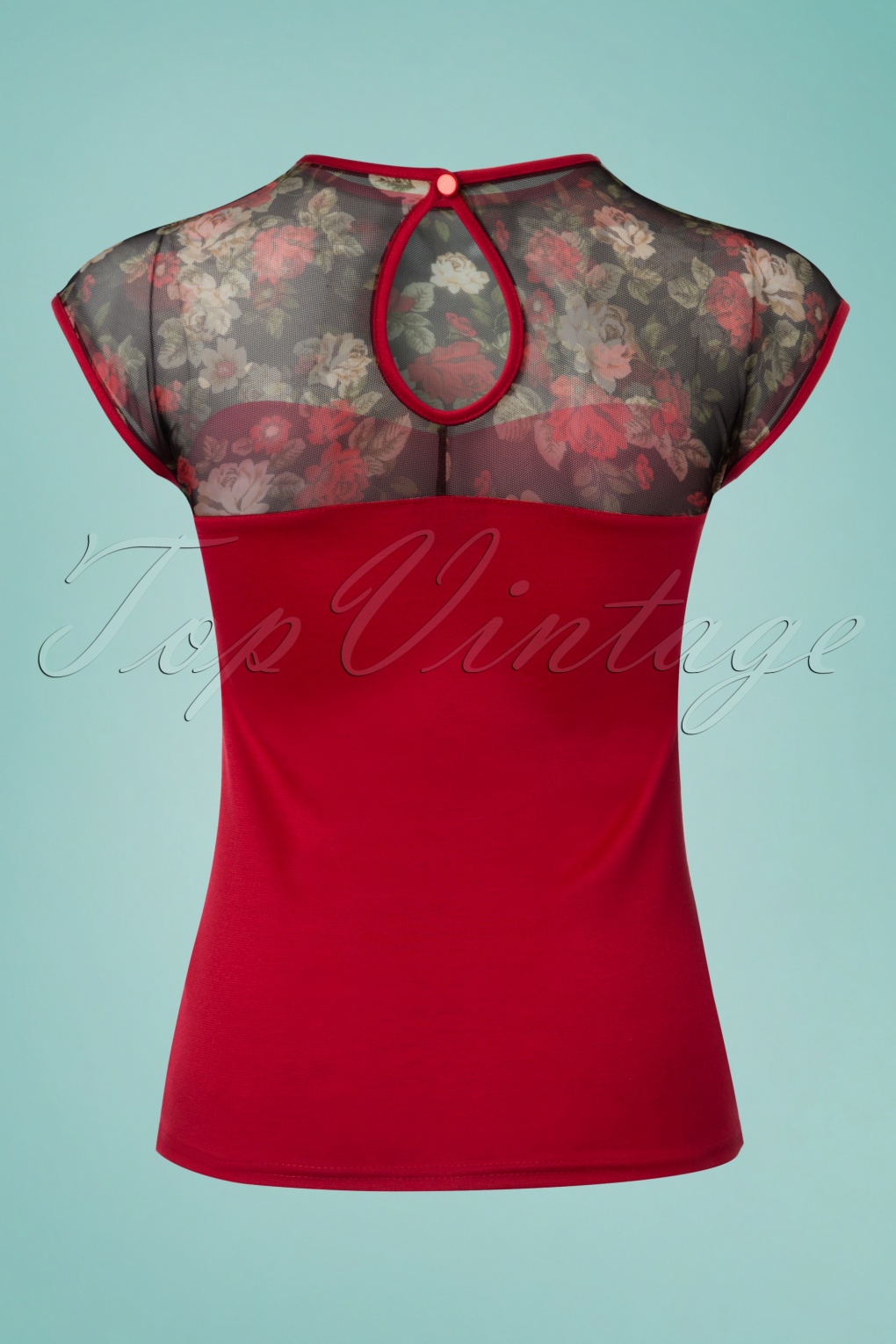 50s Miss Fancy Roses Top in Red