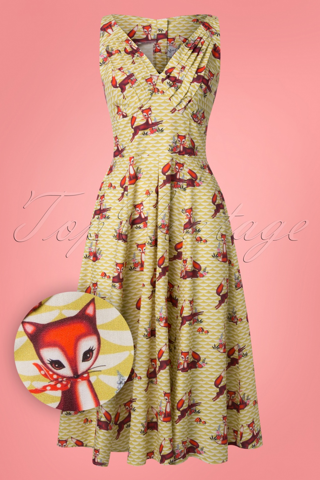 Miss Candyfloss Giorgia Foxy Swing-Kleid in Senf | Einkaufen bei Topvintage