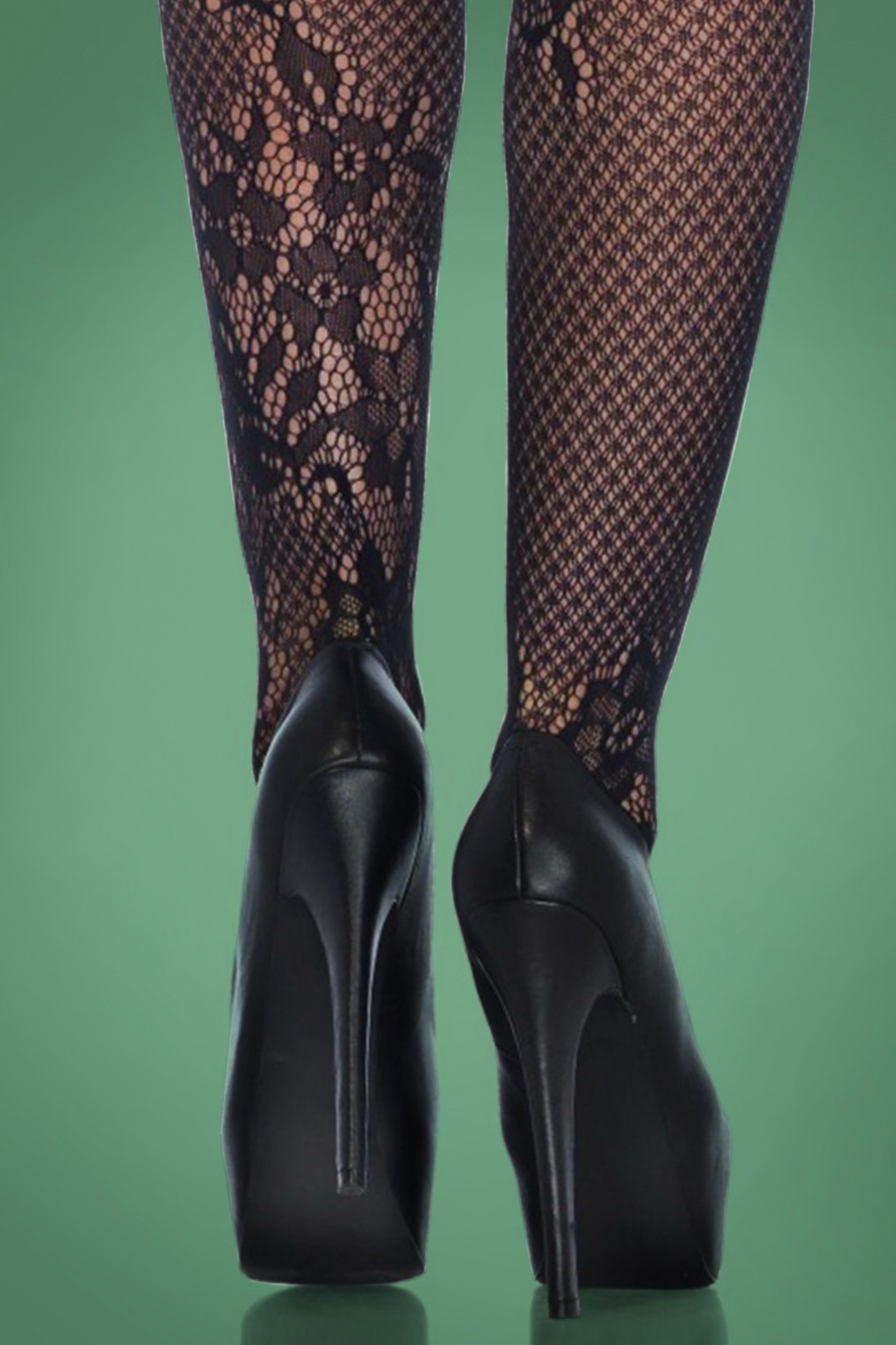 50s Allure Floral Fishnet Tights in Black