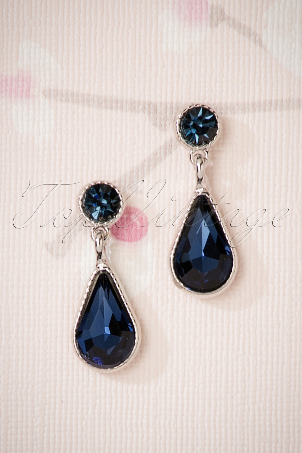 50s Catherine Earrings in Silver and Night Blue