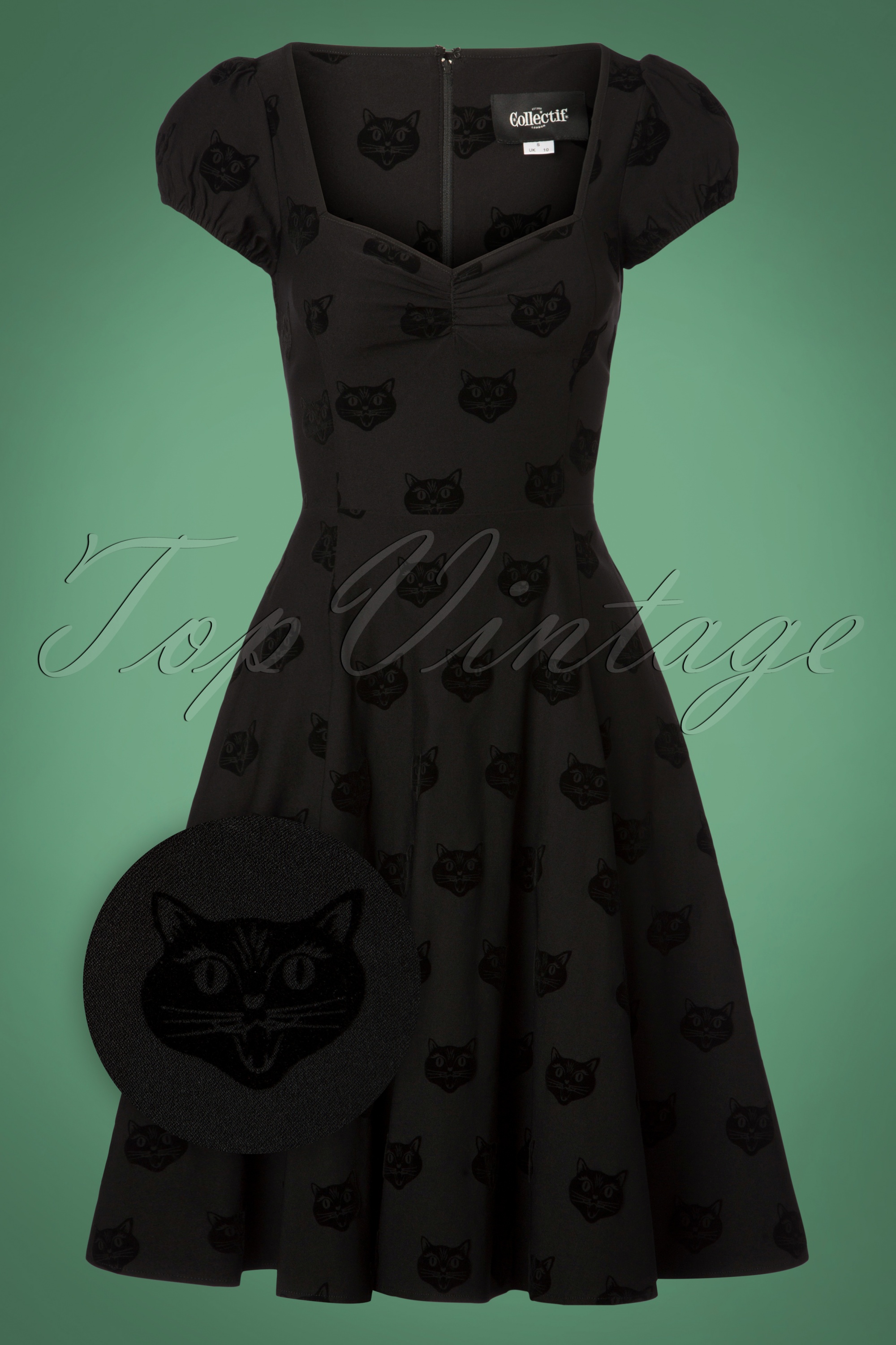 Collectif Clothing 50s Mimi Velvet Cat Doll Dress in Black | Shop at ...
