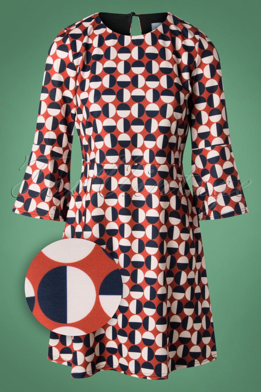 60s Mod Circles Dress in Rusty Red