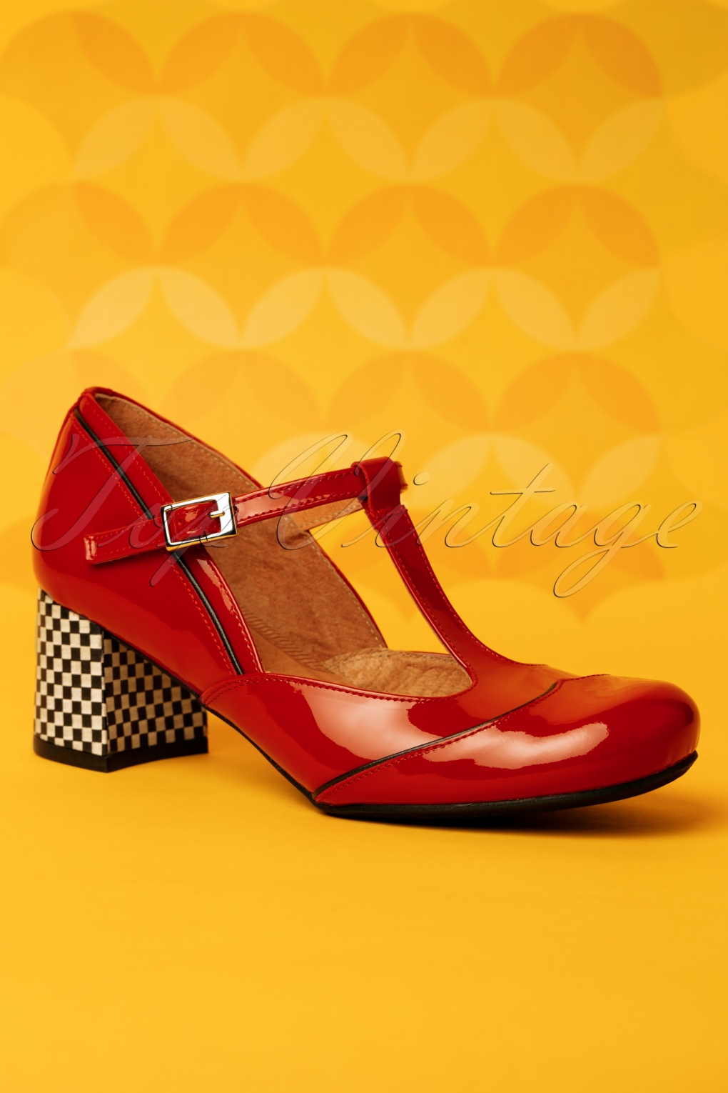 60s Rojo Patent Leather T-Strap Pumps in Red