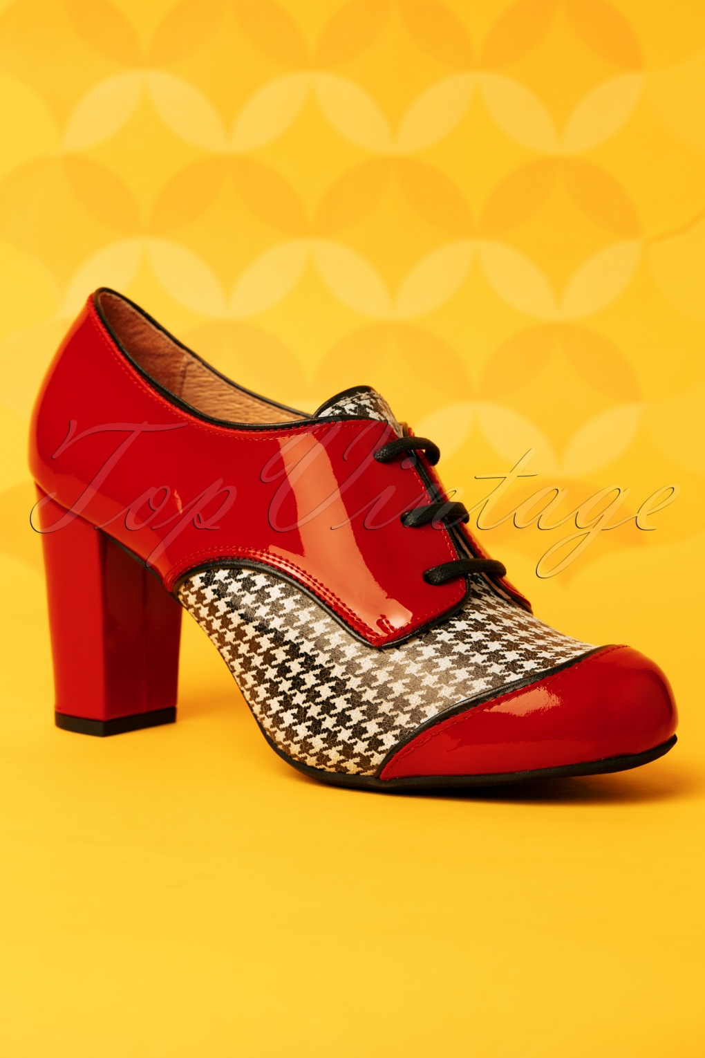 60s Listas Patent Leather Houndstooth Booties in Red