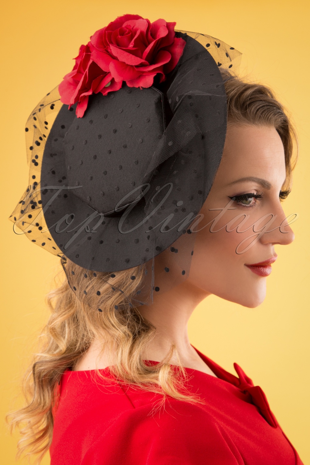 Red Rose Fascinator in Black
