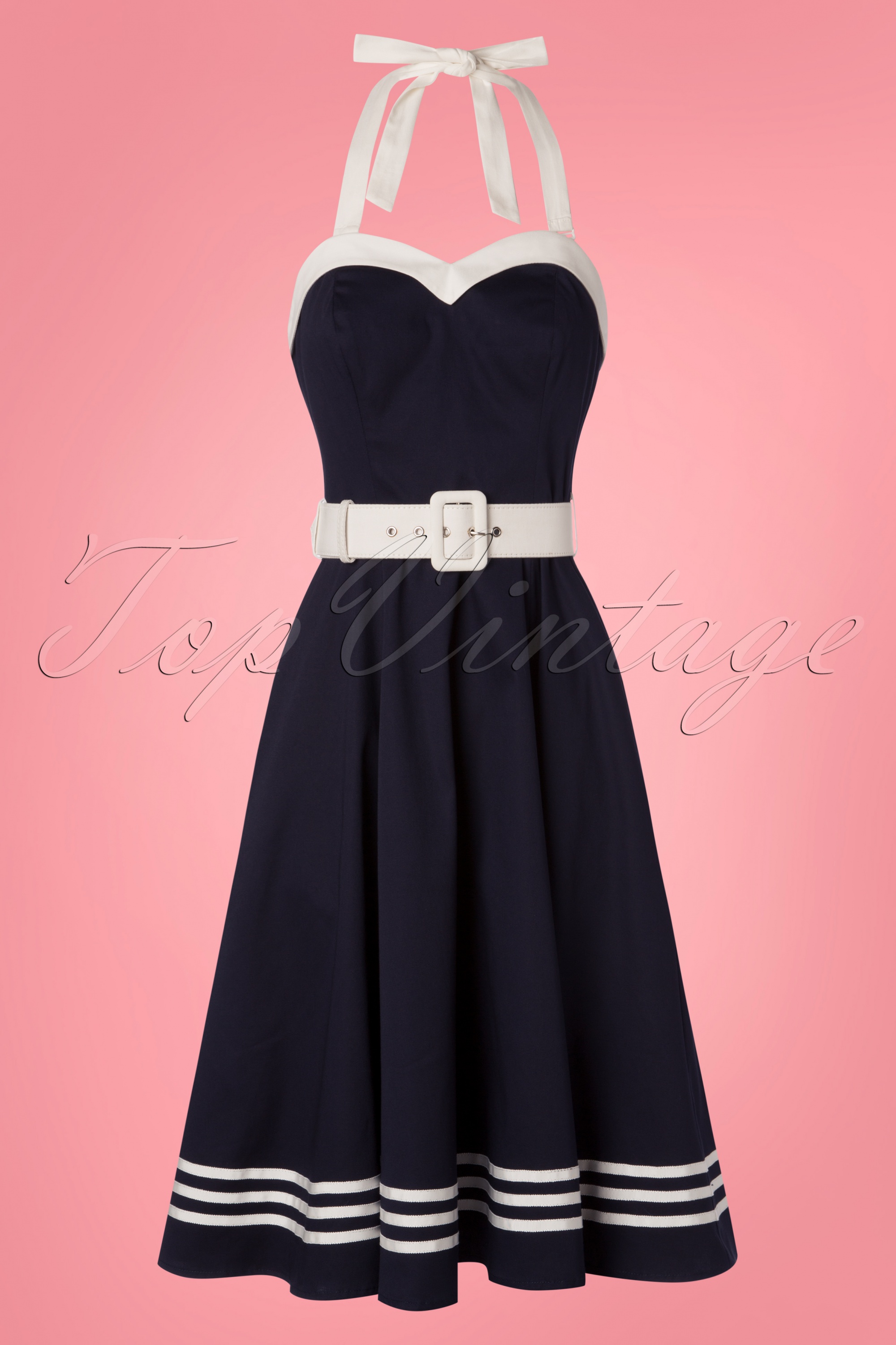 Collectif Clothing Georgie nautische halter-swingjurk in marineblauw ...