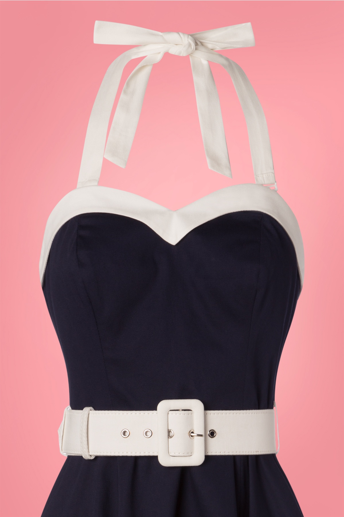 Collectif Clothing Georgie nautische halter-swingjurk in marineblauw ...