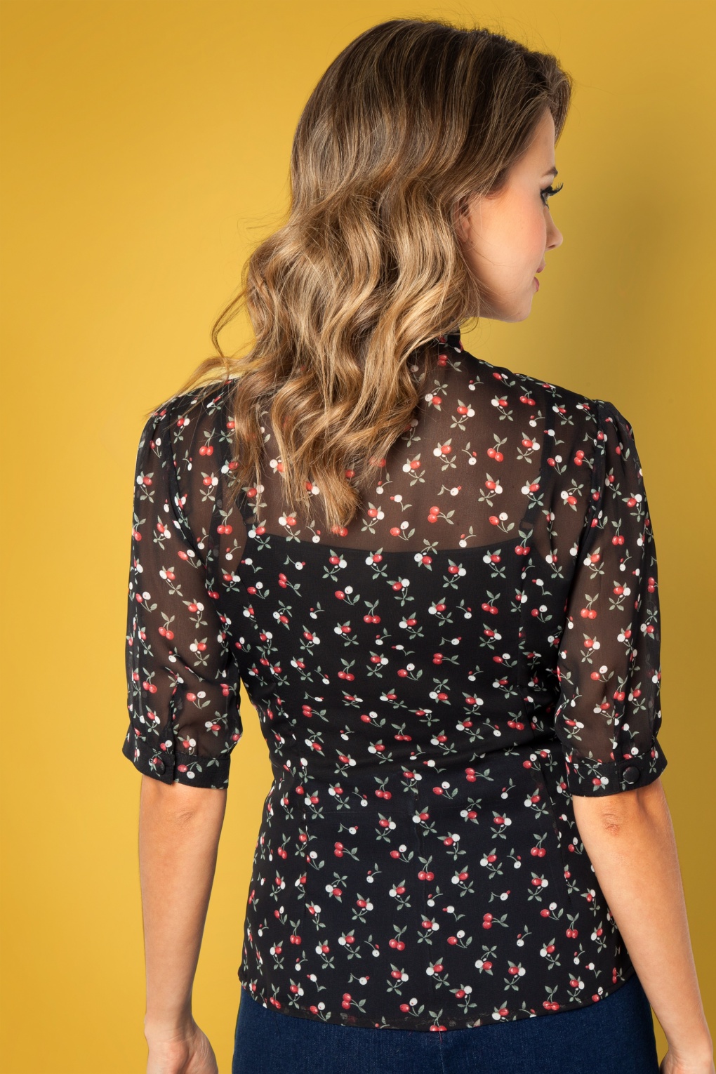 40s Bella Cherry Blouse in Black