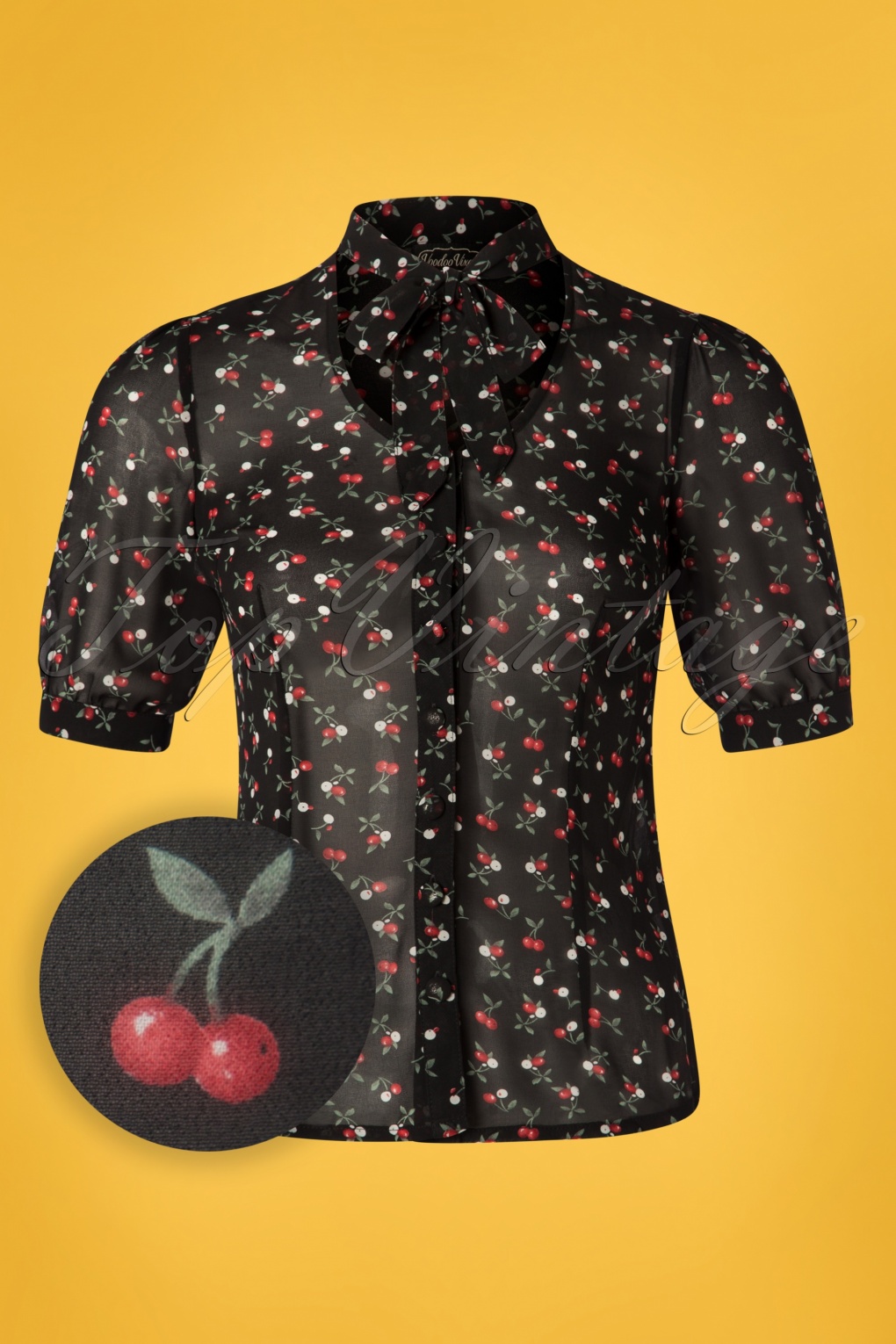 40s Bella Cherry Blouse in Black