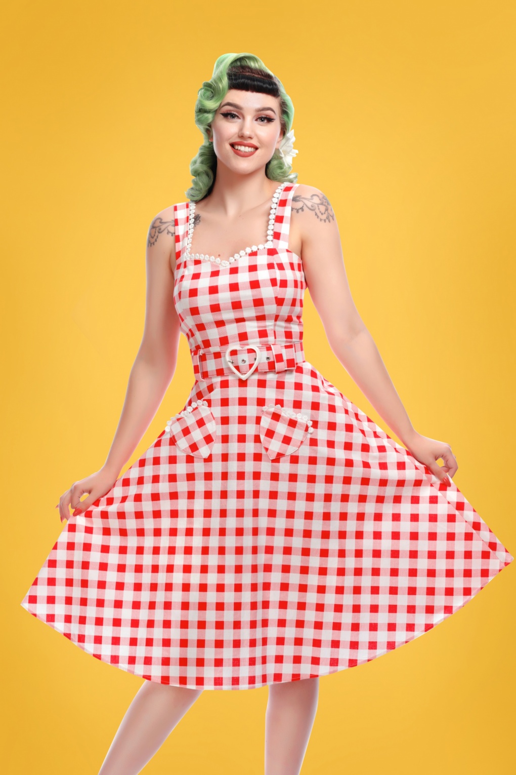 50s Lottie Vintage Gingham Top in Red