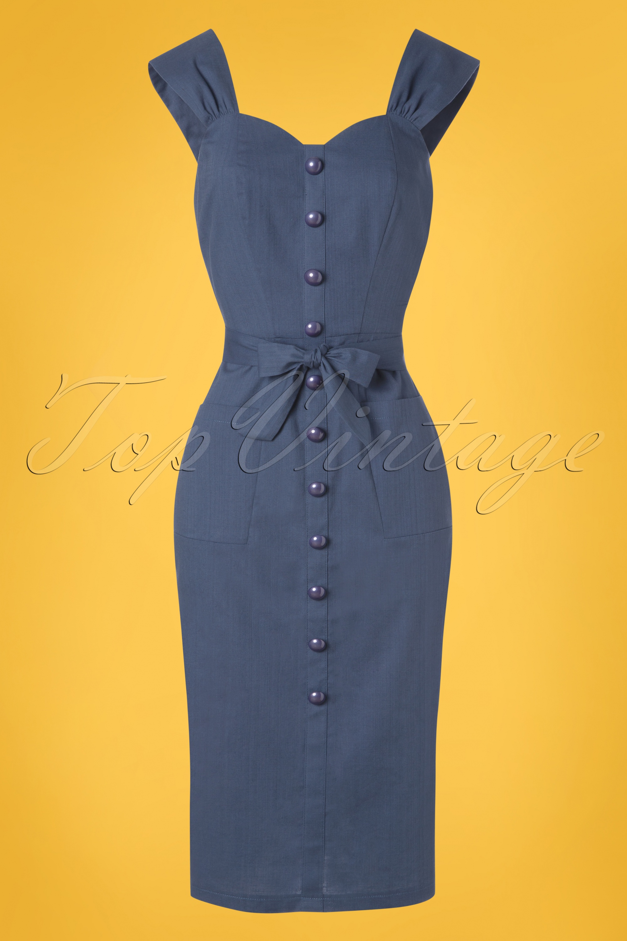 Collectif Clothing Marlene Pencil Dress Années 50 en Bleu Marine ...