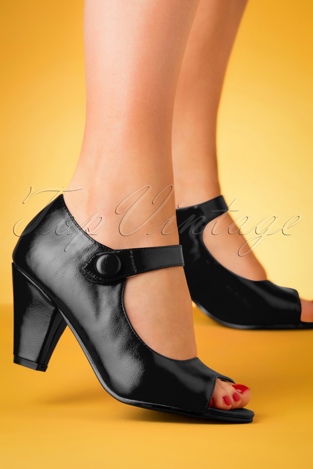 50s Sharon Peeptoe Heels in Black