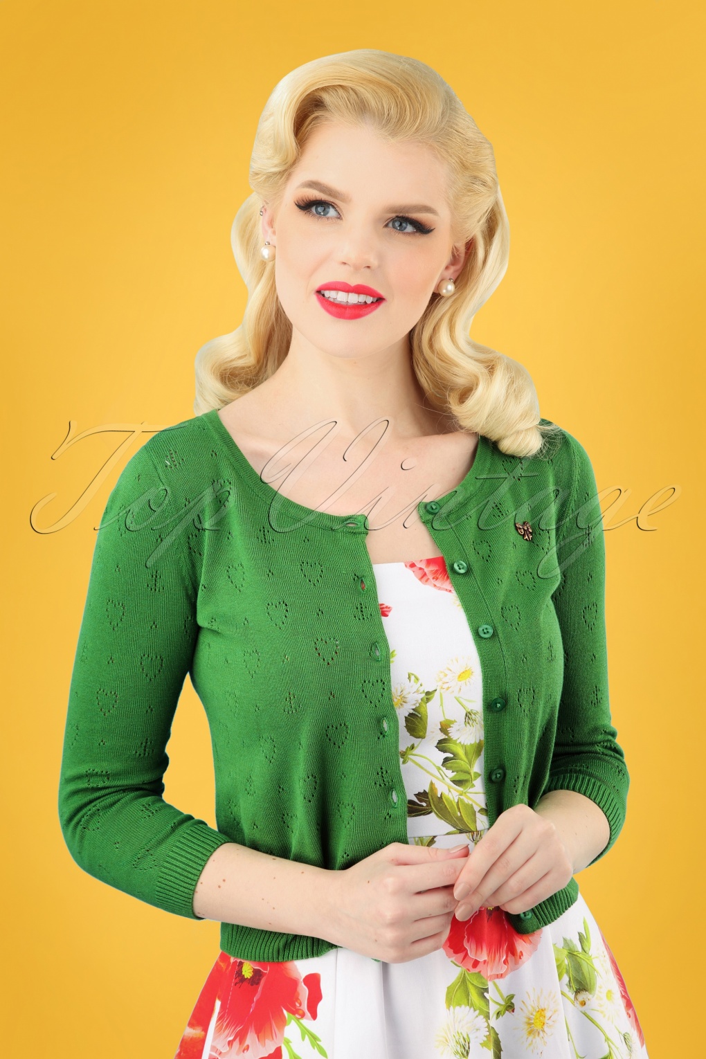 60s Wonderwaist Hope Heart Cardigan in Green