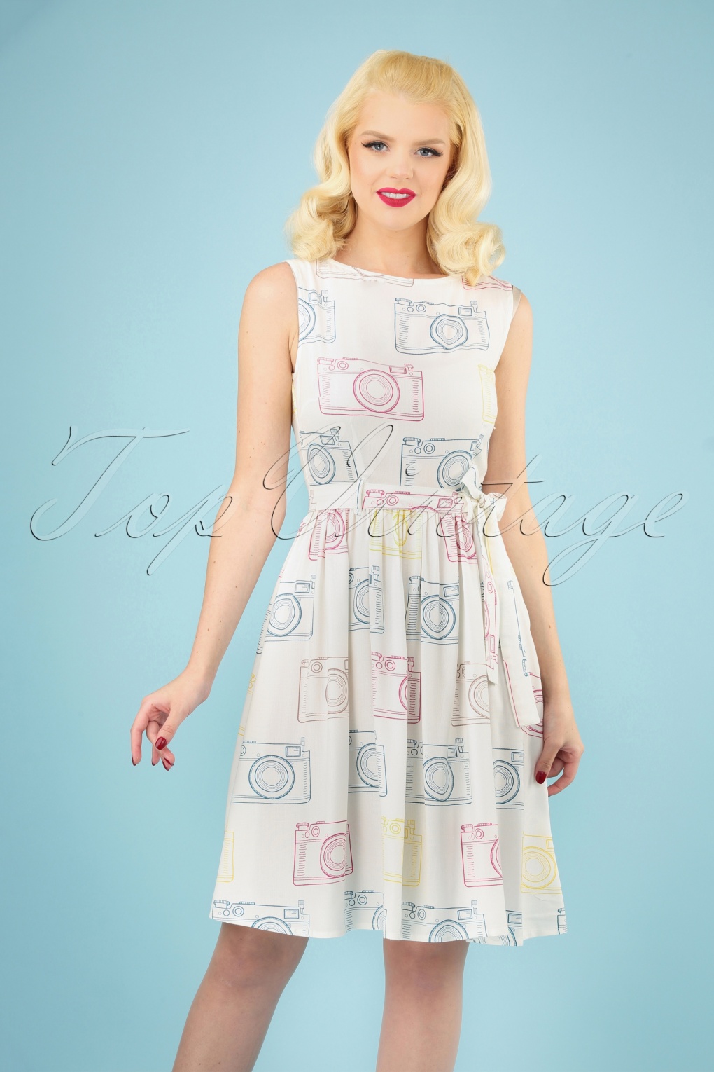 60s Photo Swing Dress in Ivory