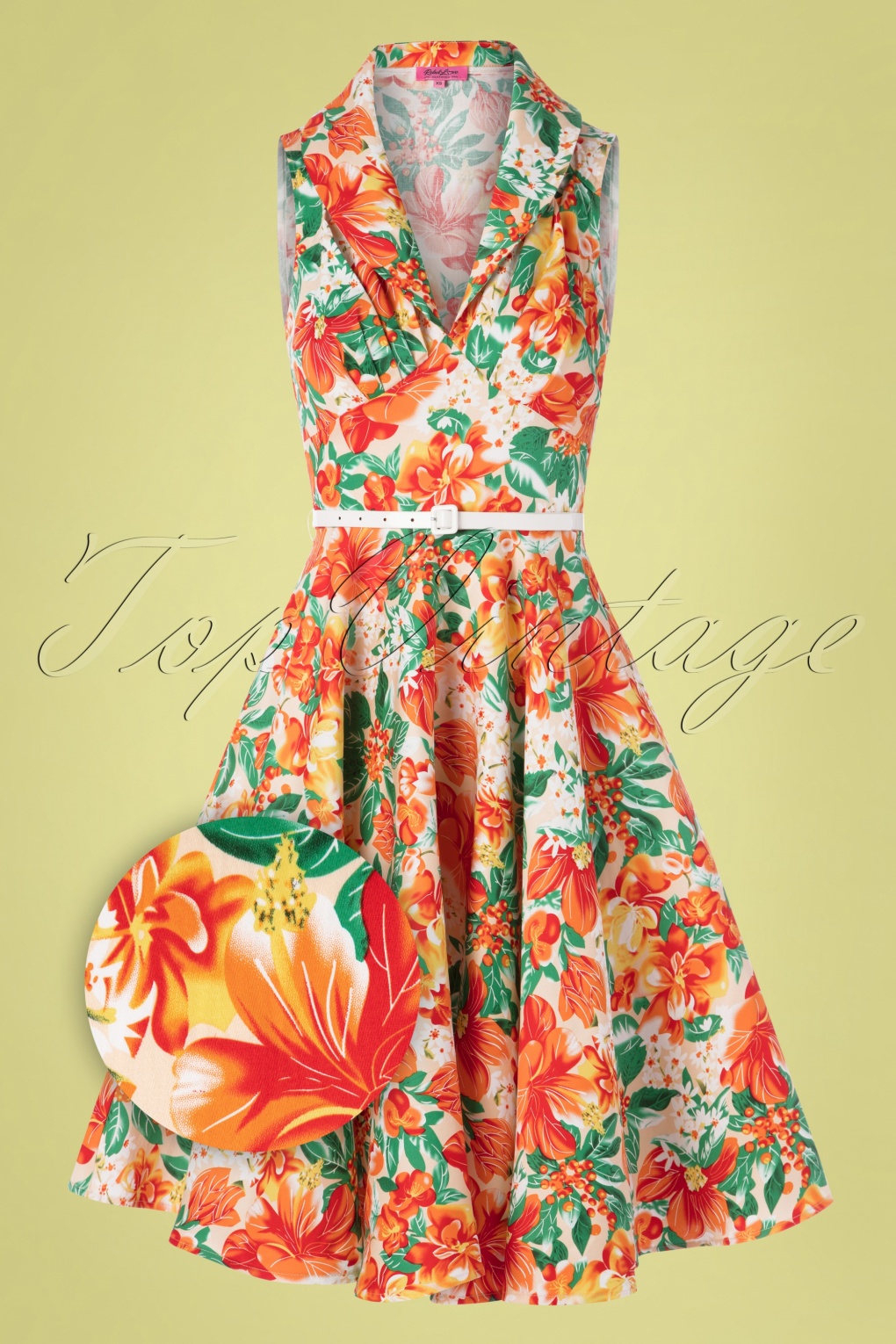 Hello Darling Dress Années 50 en Orange Tropical Rebel Love Clothing ...