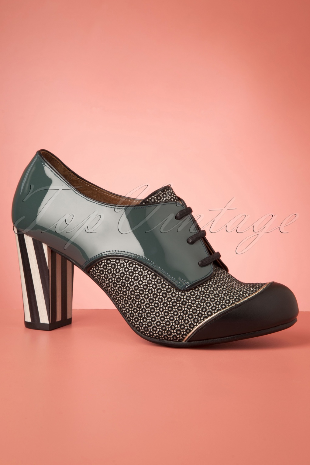 60s Listas Patent Leather Shoe Booties in Oil Green