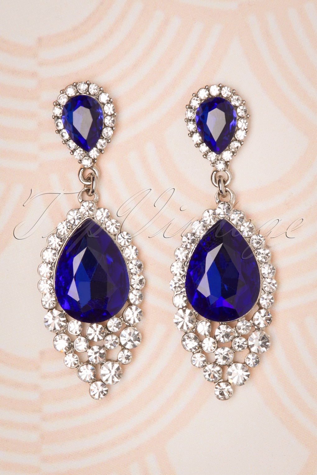 50s Sapphire Jewel Drop Earrings in Silver