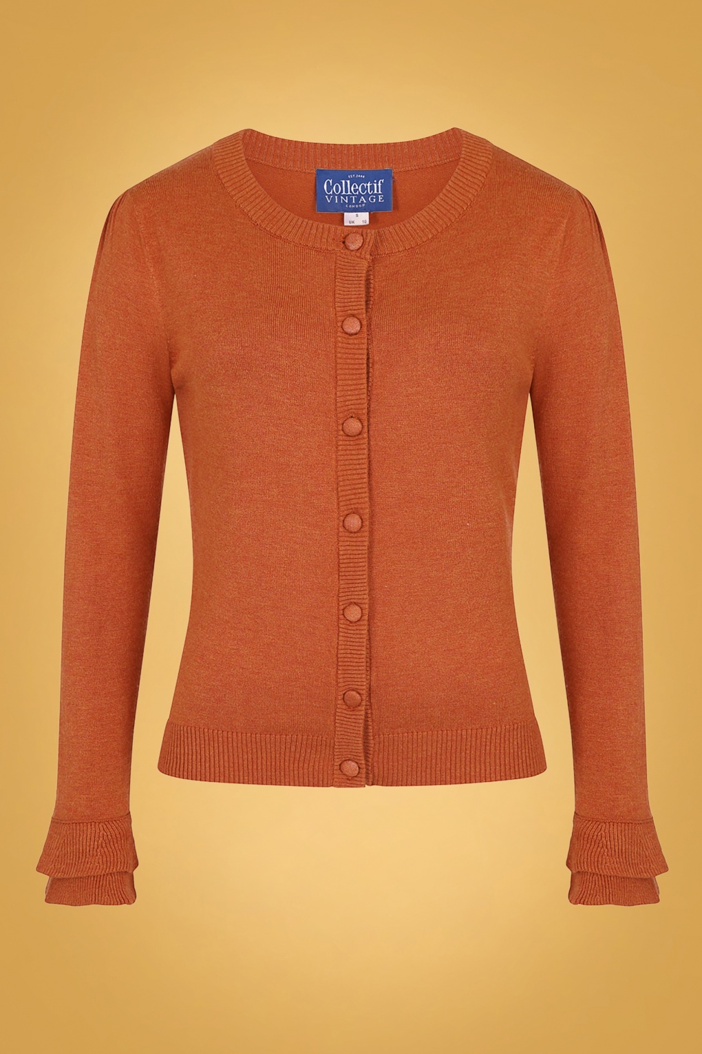 Collectif Clothing 50s Serenity Cardigan in Burnt Orange | Shop at ...