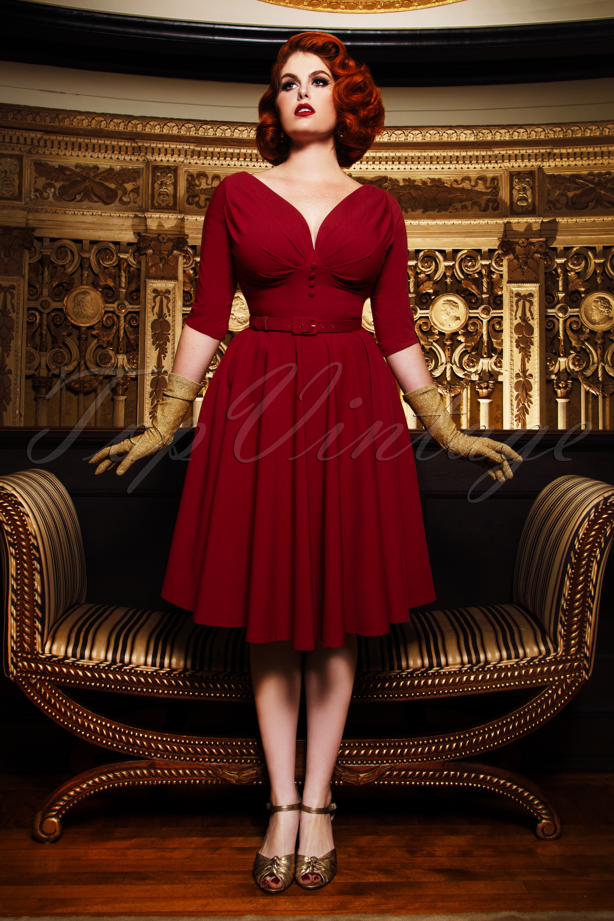 Vintage Diva The Jane Swing Dress in Bordeaux | Topvintage