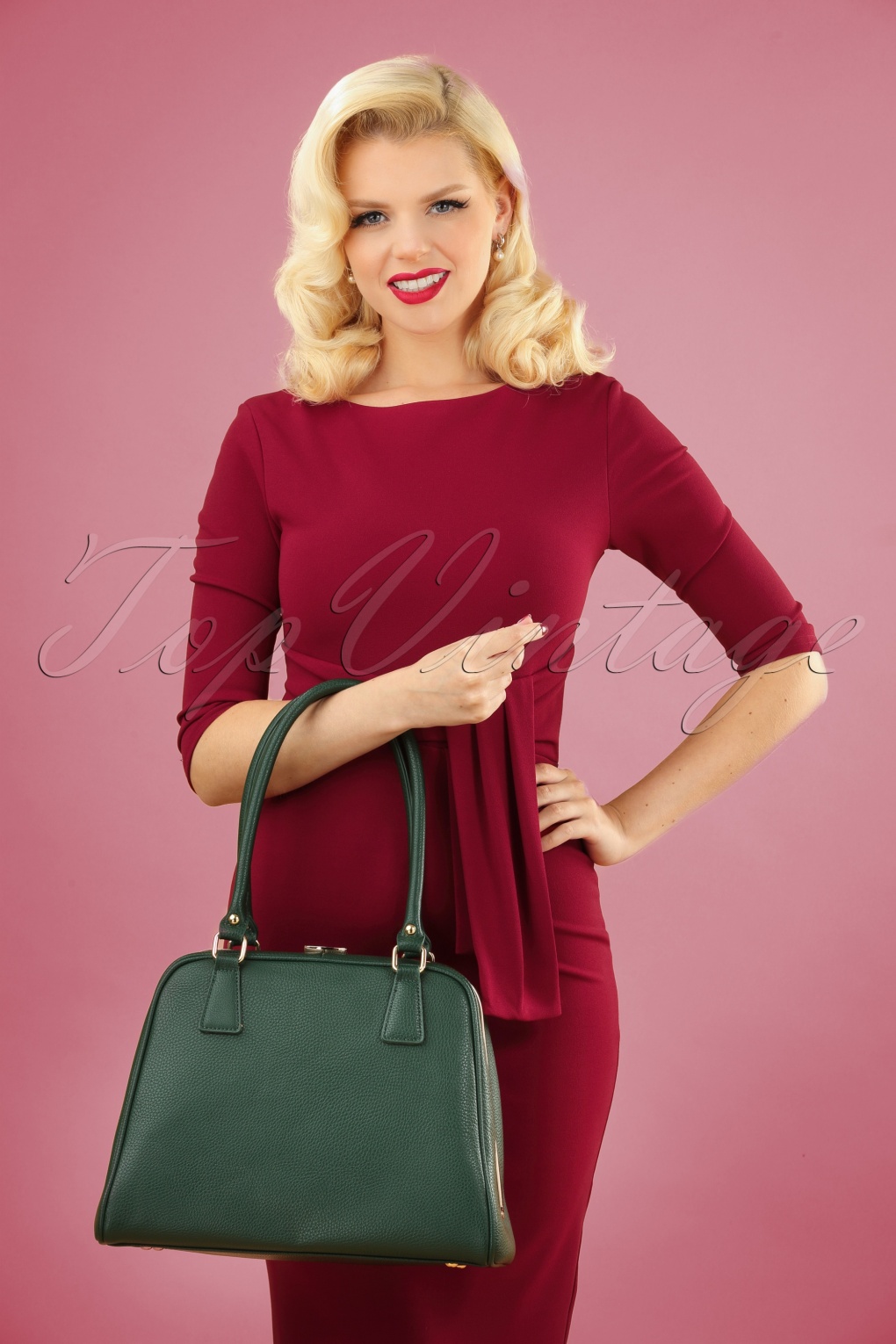 50s Peggy Means Business Handbag in Bottle Green