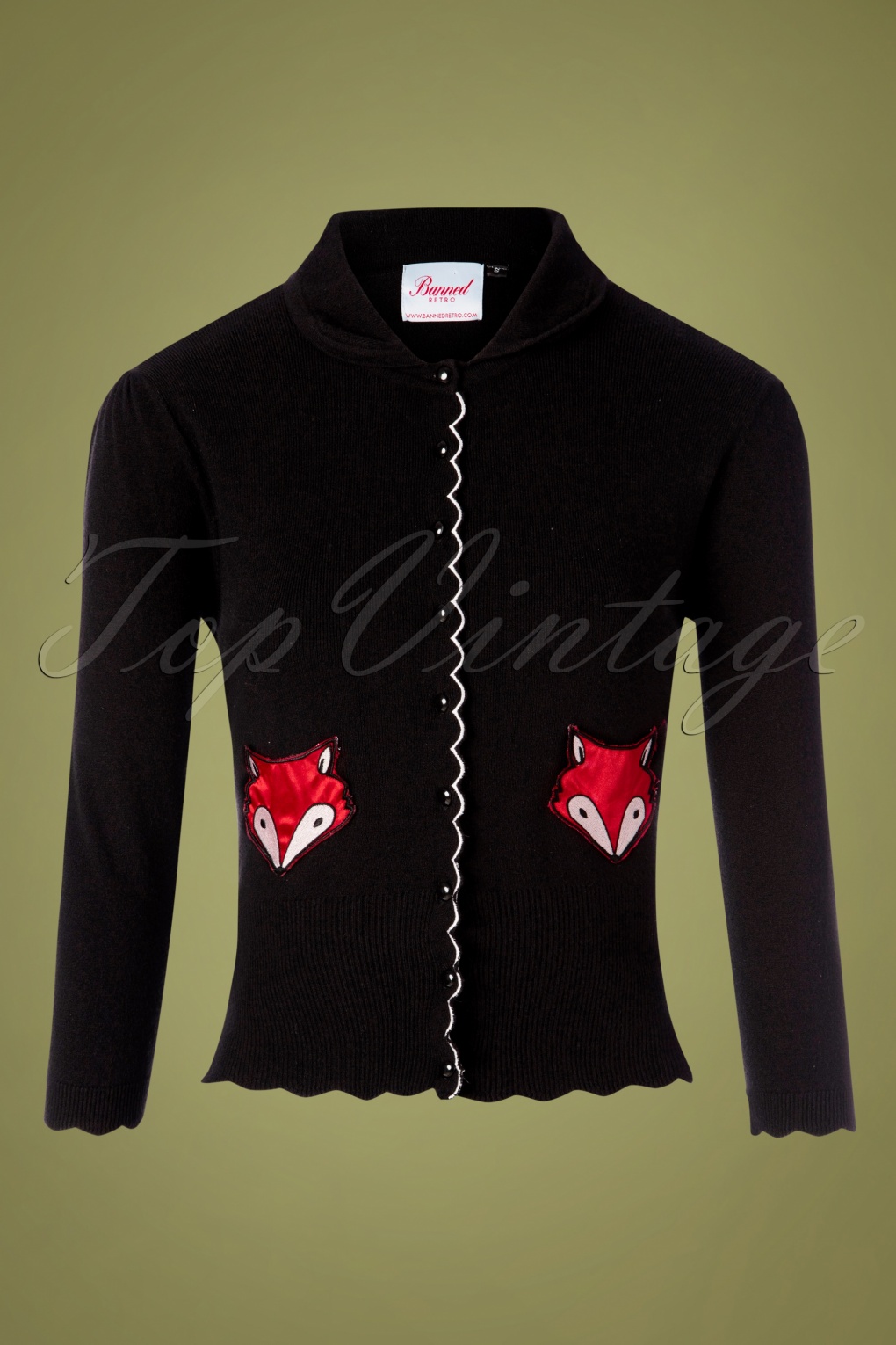 Banned Retro Foxy Fox Pocket Cardigan Années 60 en Noir | Acheter chez ...