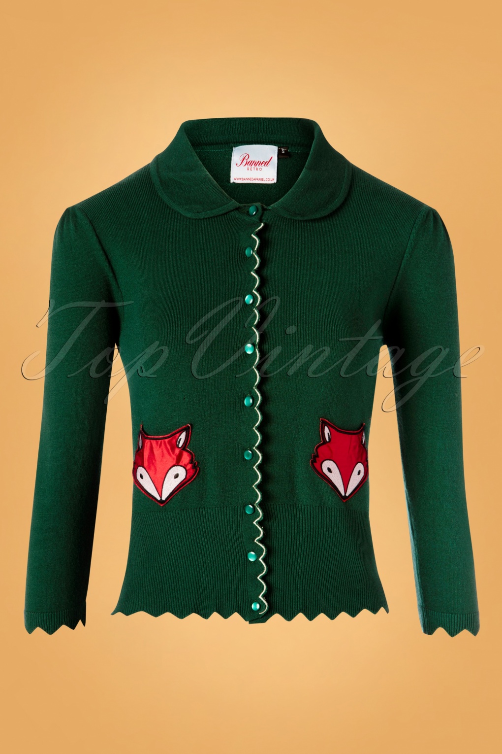 Banned Retro Foxy Fox Pocket Vest in Donkergroen | Shop bij Topvintage