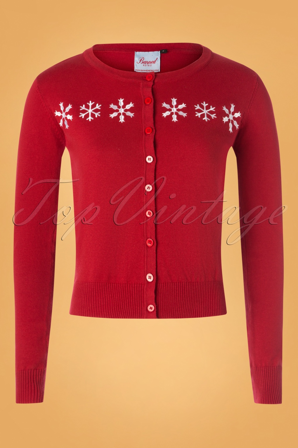 Banned Retro 50s Snow Flake Cardigan in Dark Red | Shop at Topvintage